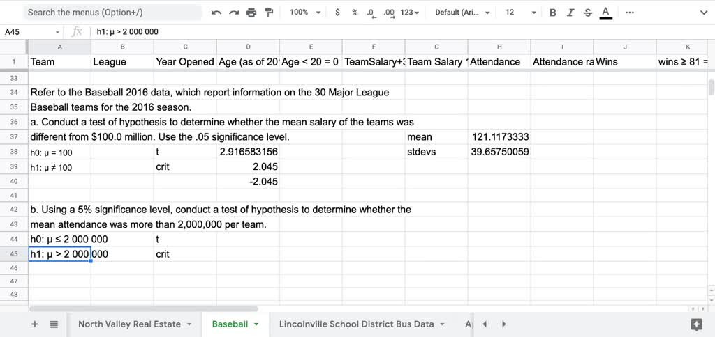 SOLVED:Refer to the Baseball 2016 data, which report information on the ...
