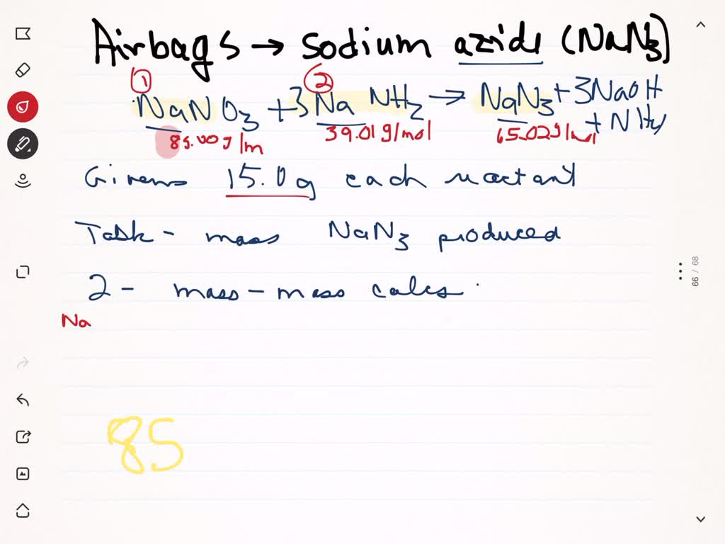 SOLVED:Sodium azide, an explosive chemical used in automobile airbags ...