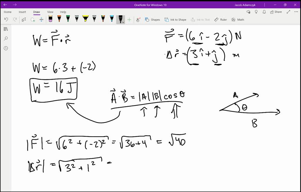 SOLVED:A force 𝐅=(6 𝐢̂-2 𝐣̂) N acts on a particle that undergoes a displacement Δ𝐫=(3 𝐢̂+𝐣̂) m ...