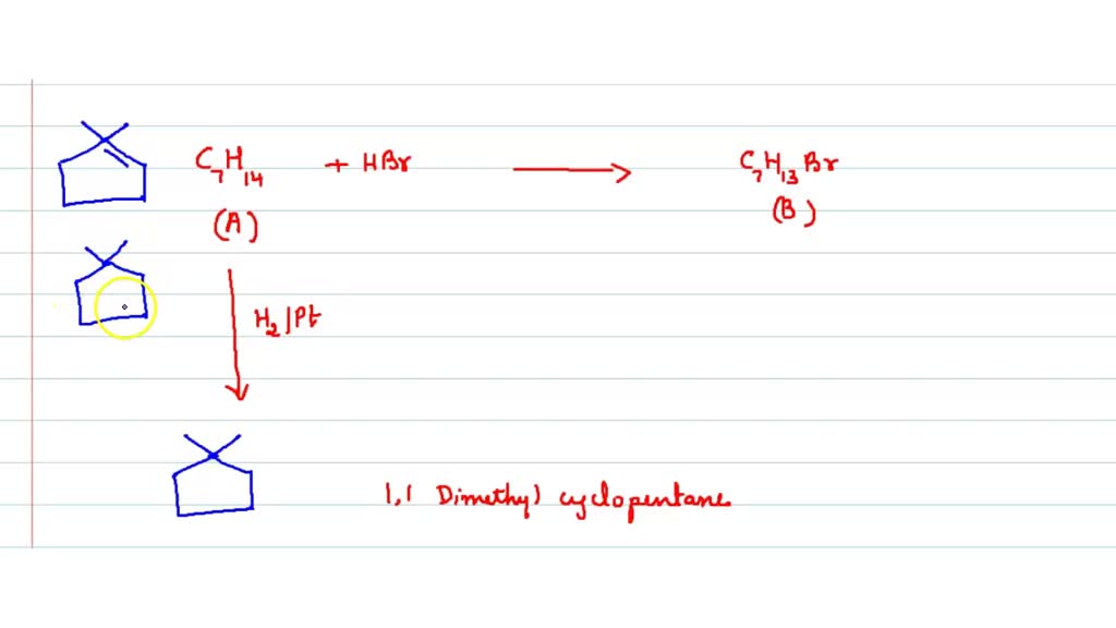 SOLVED: An alkene (A) with molecular formula C7H12 adds HBr to give a single alkyl halide (B ...
