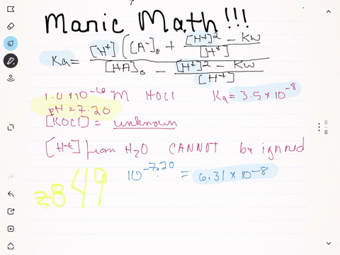 SOLVED:A solution contains 1.0 ×10^-6 M HOCl and an unknown ...