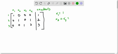 The reduced row echelon form of a system of linear equations is given ...