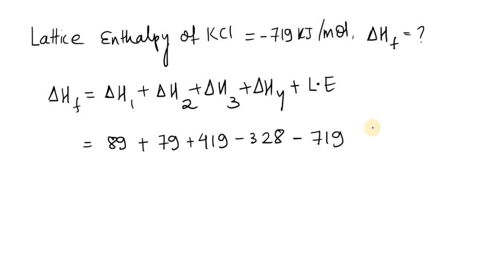 ⏩SOLVED:The lattice energy of KCl(s) is -719 kJ / mol. Use data… | Numerade