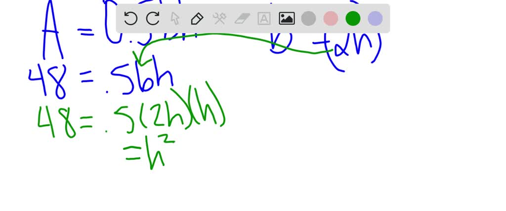 SOLVED:The area of a triangle is 48 square inches. If the base is 2 ...