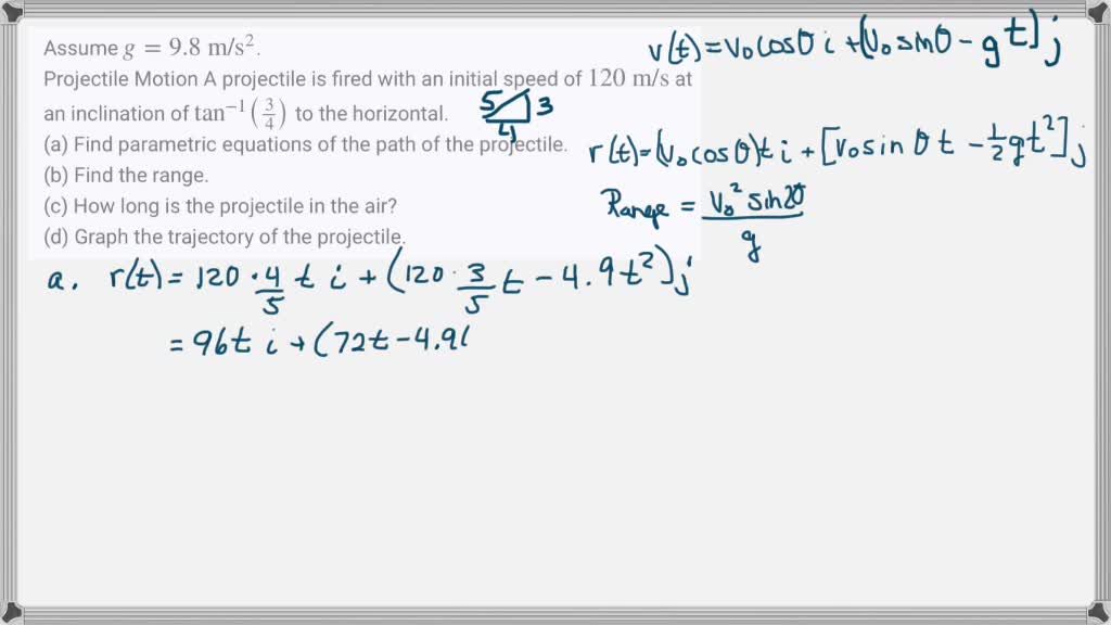 SOLVED:Assume g=9.8 m / s^2. Projectile Motion A projectile is fired with an initial speed of ...
