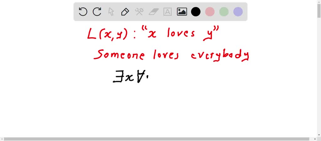 SOLVED:Let L(x, y) be the propositional function " x loves y . " The domain of discourse is the ...