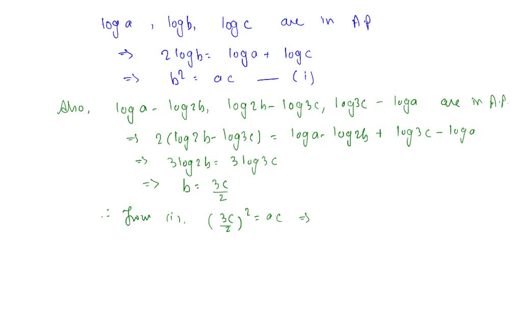 SOLVED:Each of the two triplets of numbers loga, logb, logc and loga-log2 b, log2 b-log3 c, log3 ...