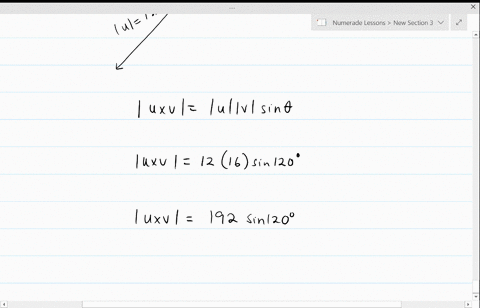 SOLVED: Find |u ×v |and determine whether u ×v is directed into the page or out of the page. |v ...