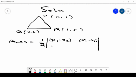 SOLVED:Find the area of each triangle having vertices at P, Q, and R P(0,1), Q(2,0), R(1,5)