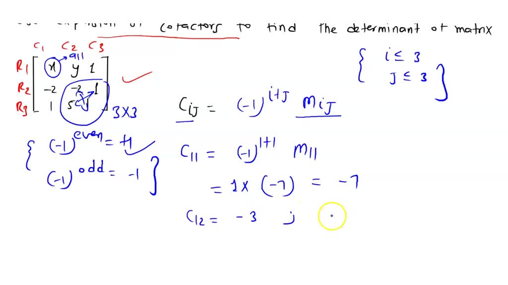 Use expansión por cofactores para encontrar el determinante de la ...