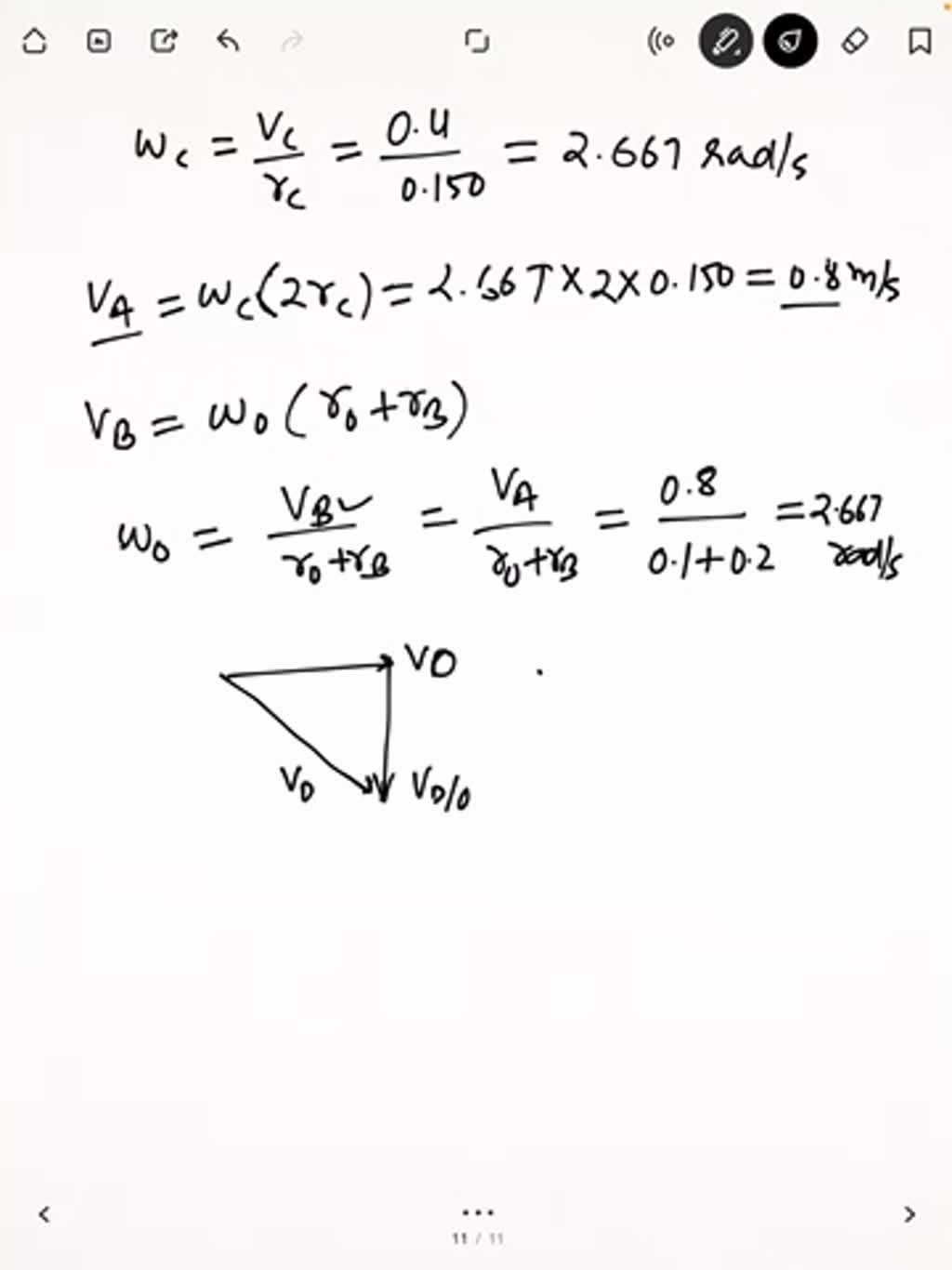 The center C of the smaller wheel has a velocity vC=0.4 m / s in the ...