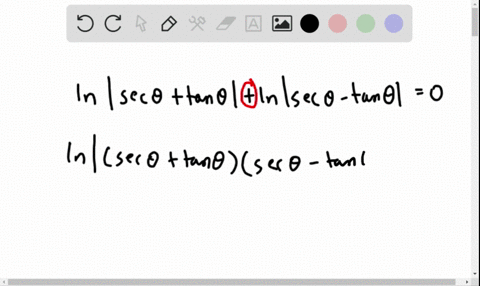 SOLVED:Establish each identity. ln|secθ+tanθ|+ln|secθ-tanθ|=0