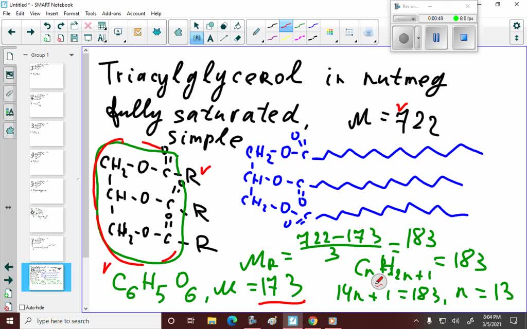 SOLVED:Nutmeg contains a simple, fully saturated triacylglycerol with a ...