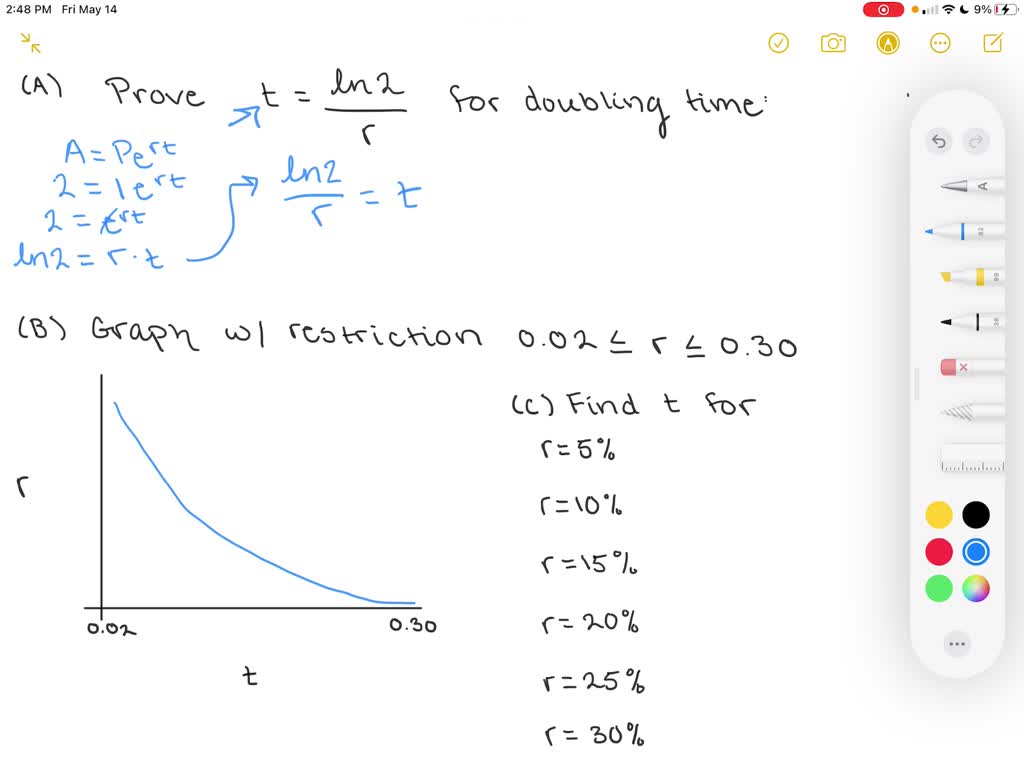 SOLVED:(A) Show that the doubling time t (in years) at an annual rate r ...