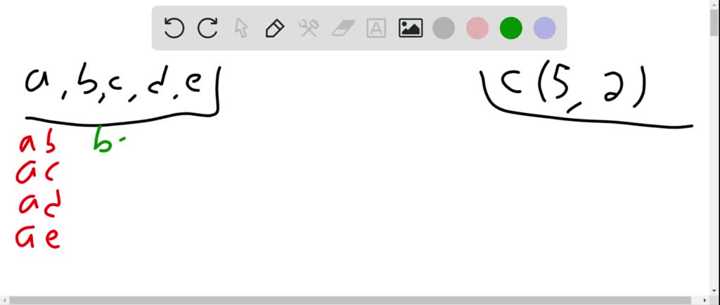 List all the combinations of 5 objects a, b, c, d, and e taken 2 at a ...