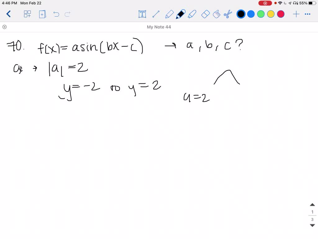SOLVED:Find a, b and c for the function f(x)=a sin(b x-c) such that the graph of f matches the ...