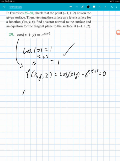 SOLVED:Check that the point (-1,1,2) lies on the given surface. Then, viewing the surface as a ...