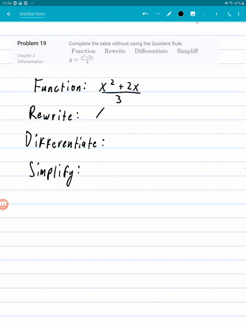 Solved Complete The Table Without Using The Quotient Rule Function Rewrite Differentiate