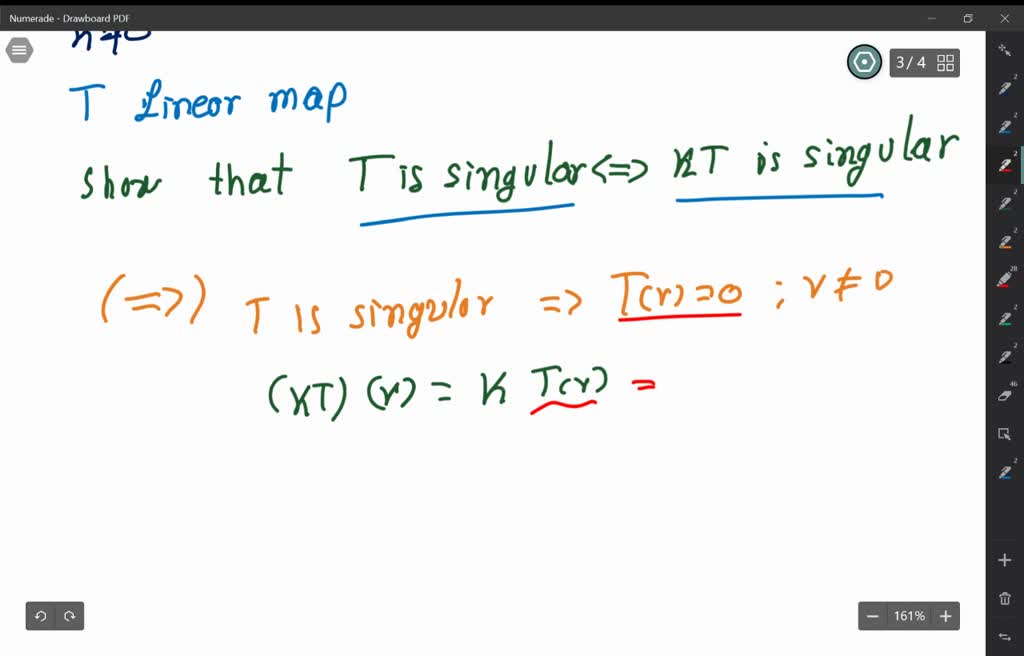 SOLVED:Prove that a linear mapping A is singular if and only if rank[A]