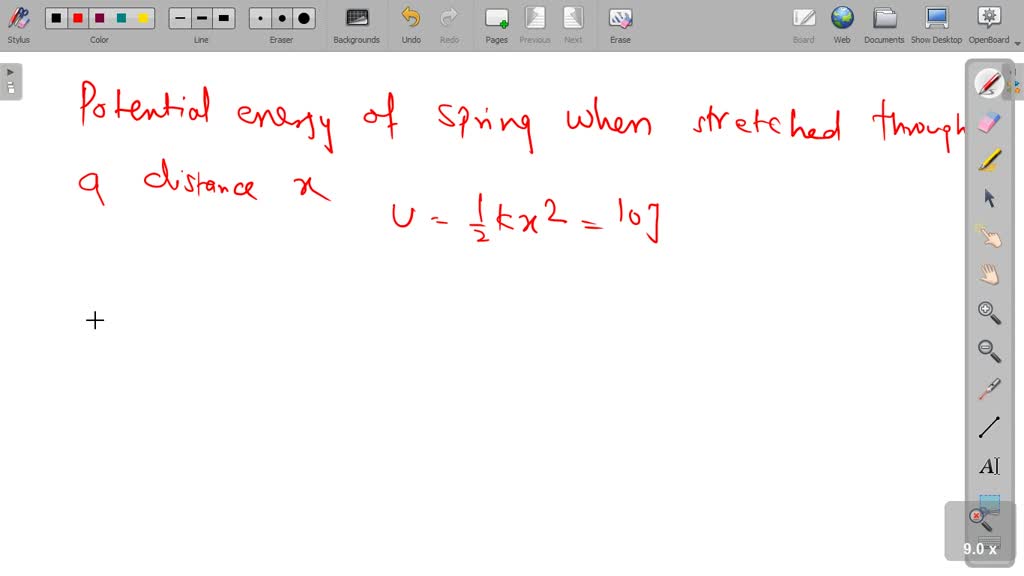 The potential energy of a spring when stretched through a distance x is ...