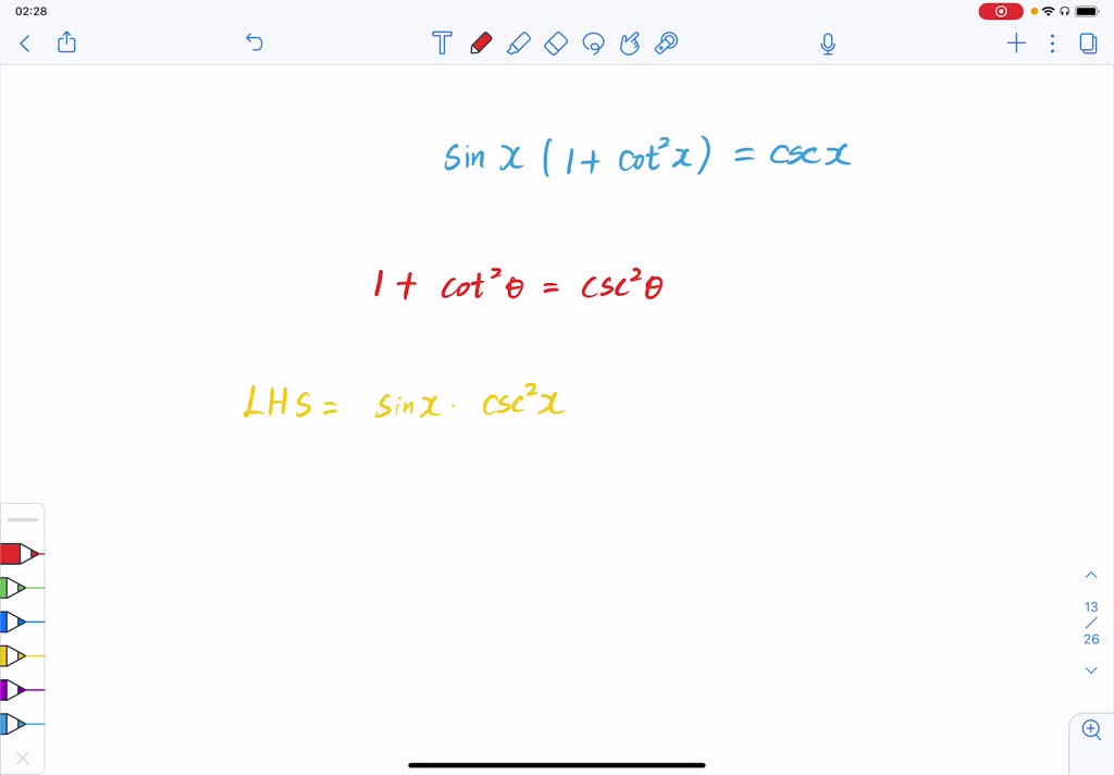 Prove The Identity sin X1 Cos X 2 Csc X 1 Cosx SolvedLib