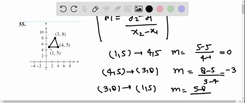 SOLVED:Find the slope of each side of the triangle, and use the slopes ...