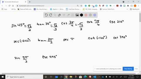 SOLVED:What is the exact value for each trigonometric ratio? a) sin45^∘ b) tan 30^∘ c) cos(3 π ...