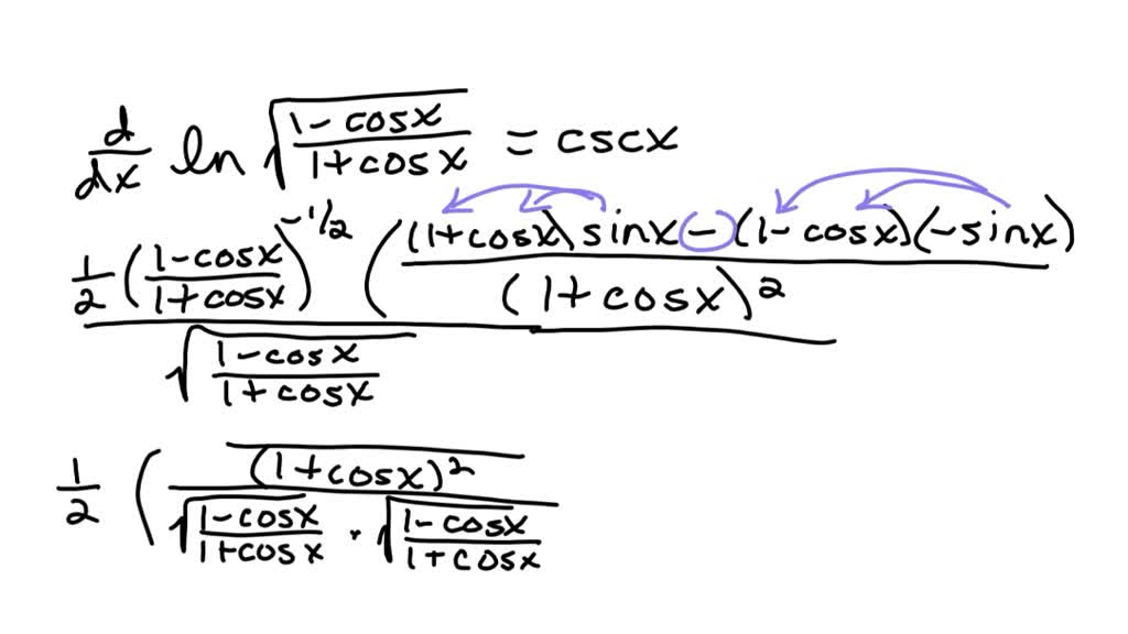 SOLVED: Show that (d)/(d x) ln√((1-cosx)/(1+cosx))=cscx