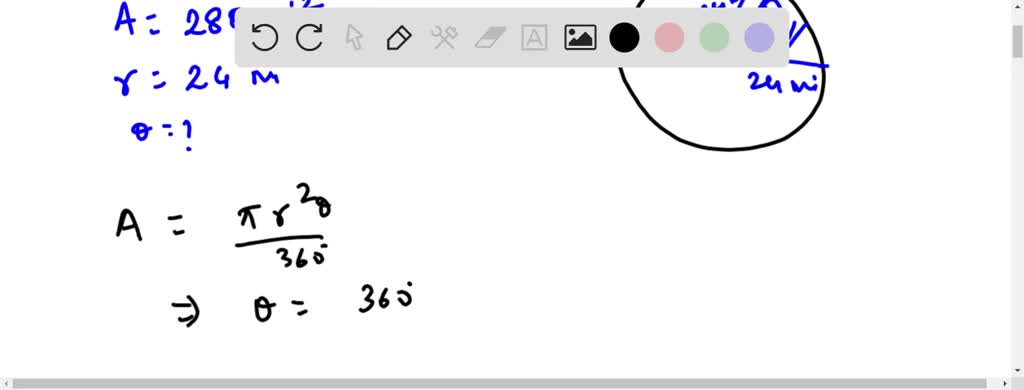 SOLVED:A sector of a circle of radius 24 mi has an area of 288 mi^2 ...