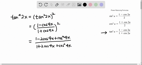 SOLVED:use the power-reducing formulas to rewrite the expression in ...