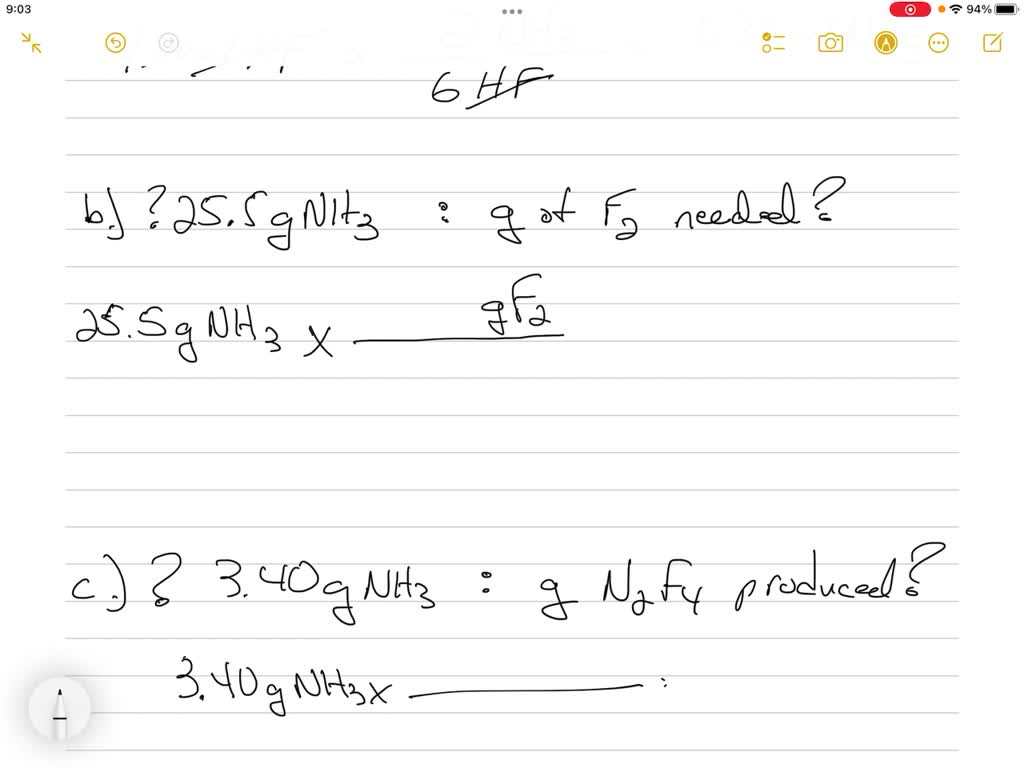 SOLVED: When ammonia (NH3) reacts with fluorine (F2), the products are dinitrogen tetrafluoride ...