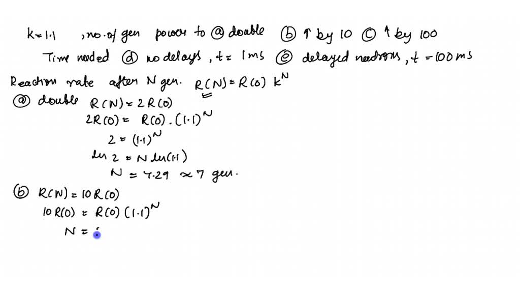 If the reproduction factor of a reactor is k=1.1, find the number of ...