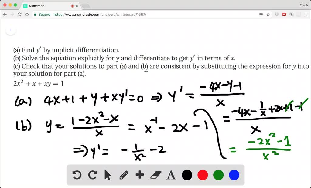 SOLVED:(a) Find y' by implicit differentiation. (b) Solve the equation ...
