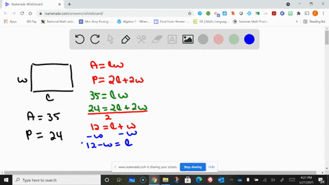 ⏩SOLVED:The area of a rectangle with length l and width w is… | Numerade