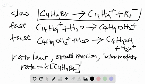 A proposed mechanism for a reaction is C4H9Br C4H9^++Br^- C4H9^++H2O ...