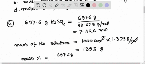 ⏩SOLVED:A sulfuric acid solution containing 697.6 g of H2 SO4 per ...