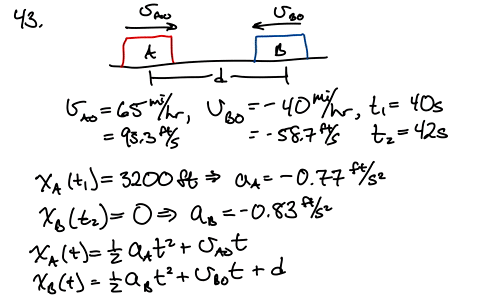 Two automobiles A and B are approaching each other in adjacent highway ...