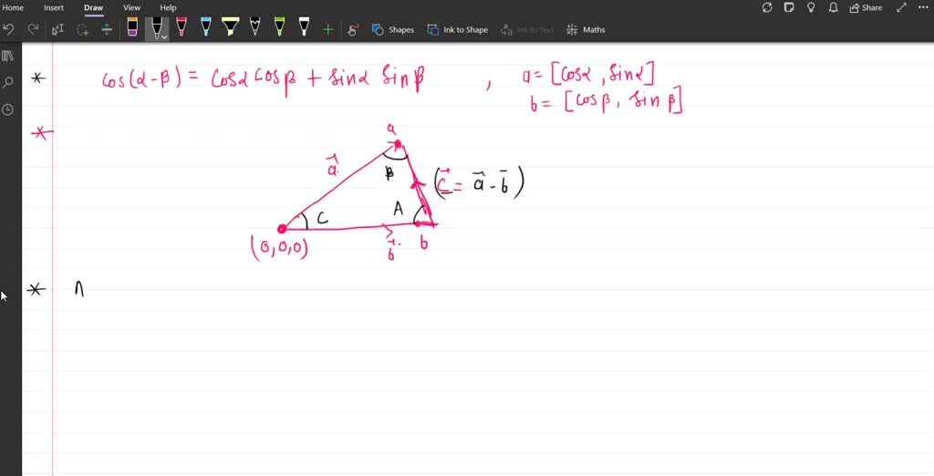 SOLVED:Obtain cos(α-β)-cosαcosβ+sinαsinβby using 𝐚=[cosα, sinα], 𝐛 ...