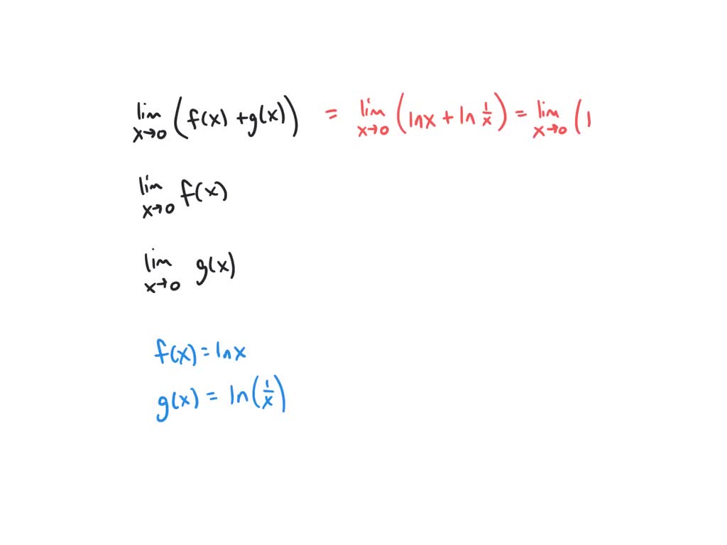 SOLVED: Give an example where limx →0(f(x)+g(x)) exists but neither ...