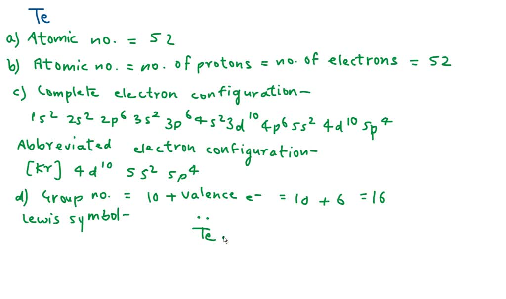 SOLVED:a. What is the atomic number of Te? b. How many electrons are in ...