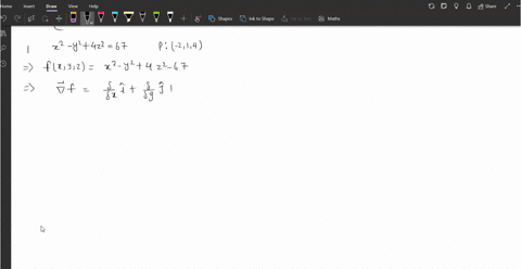 SOLVED:Find a normal vector of the surface at the given point P x^2-y^2+4 z^2=67, P z(-2,1,4)