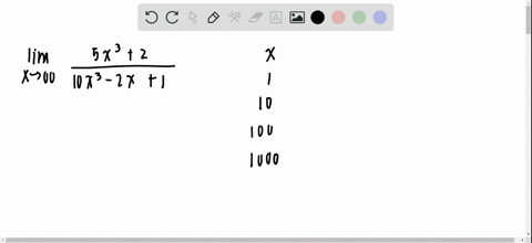 SOLVED:Use a table of values to evaluate the following limits as x increases without bound. limx ...