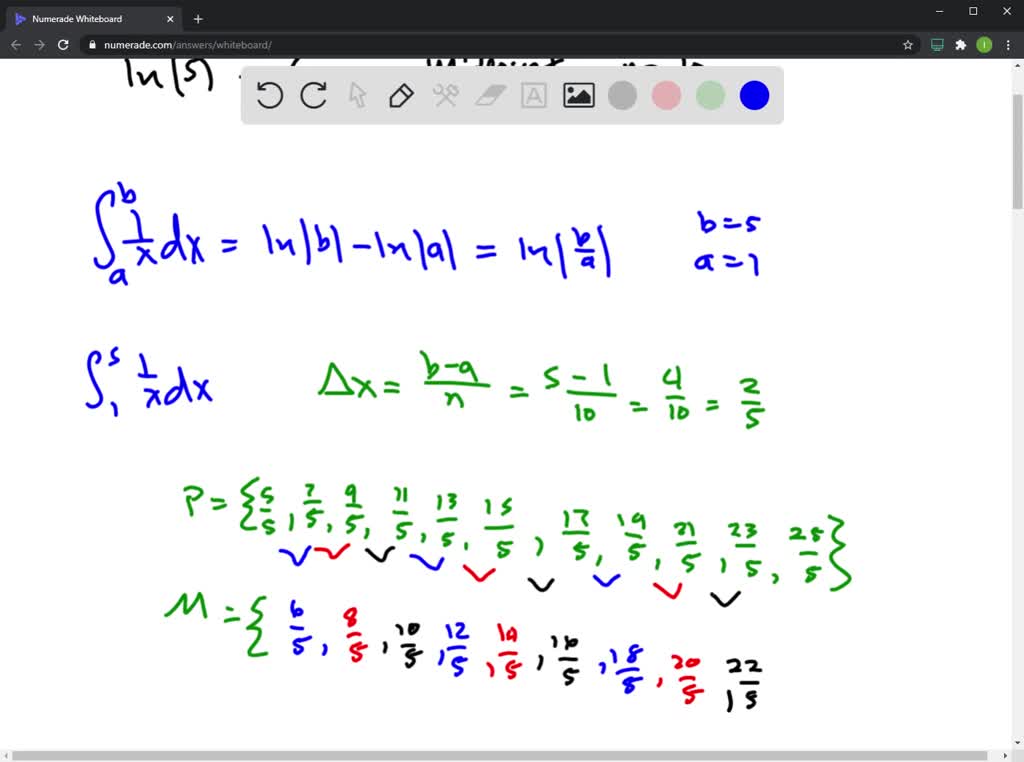 Approximate ln5 using the midpoint rule with n=10, and estimate the ...