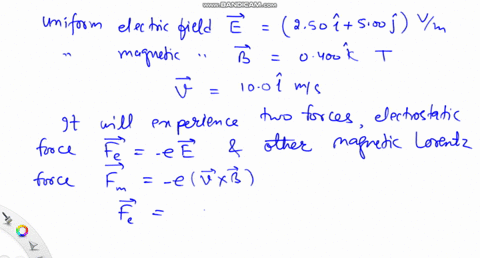 SOLVED:An electron moves through a uniform electric field 𝐄= (2.50 𝐢+5.00 𝐣) V / m and a uniform ...