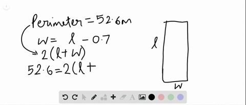 SOLVED:In the following exercises, solve. The width of the rectangle is0.7 meters less than the ...