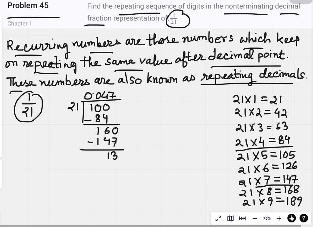 SOLVED:Find the repeating sequence of digits in the nonterminating ...