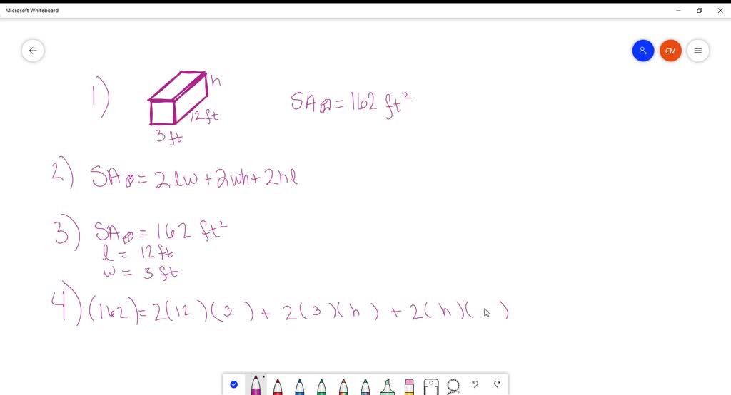 A rectangular prism has dimensions of 10 ft, 12 ft, and W ft. Its total ...