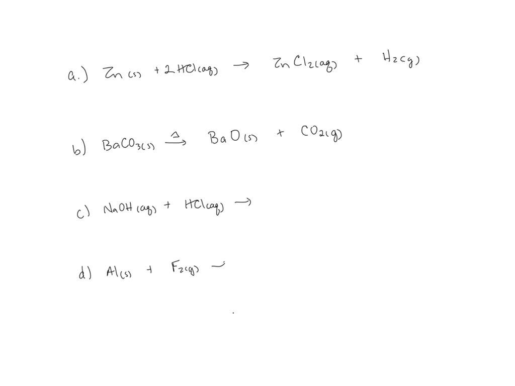 SOLVED:Predict the products and write a balanced equation for each of ...