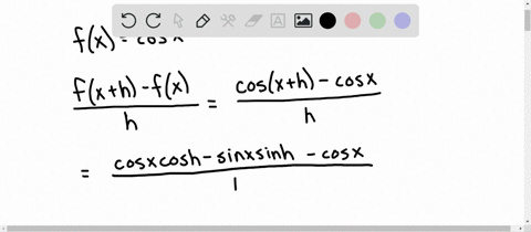 SOLVED:Difference Quotient Let f(x)=cosx and g(x)=sinx Use Addition or ...