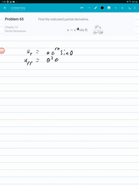 ⏩SOLVED:Find the indicated partial derivative. u=e^r g sinθ; (∂^3 ...